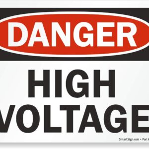 SmartSign - U1-1013-ND_7x5 Adhesive Vinyl OSHA Safety Sign, Legend "Danger: High Voltage", 5" high x 7" wide, Black/Red on White