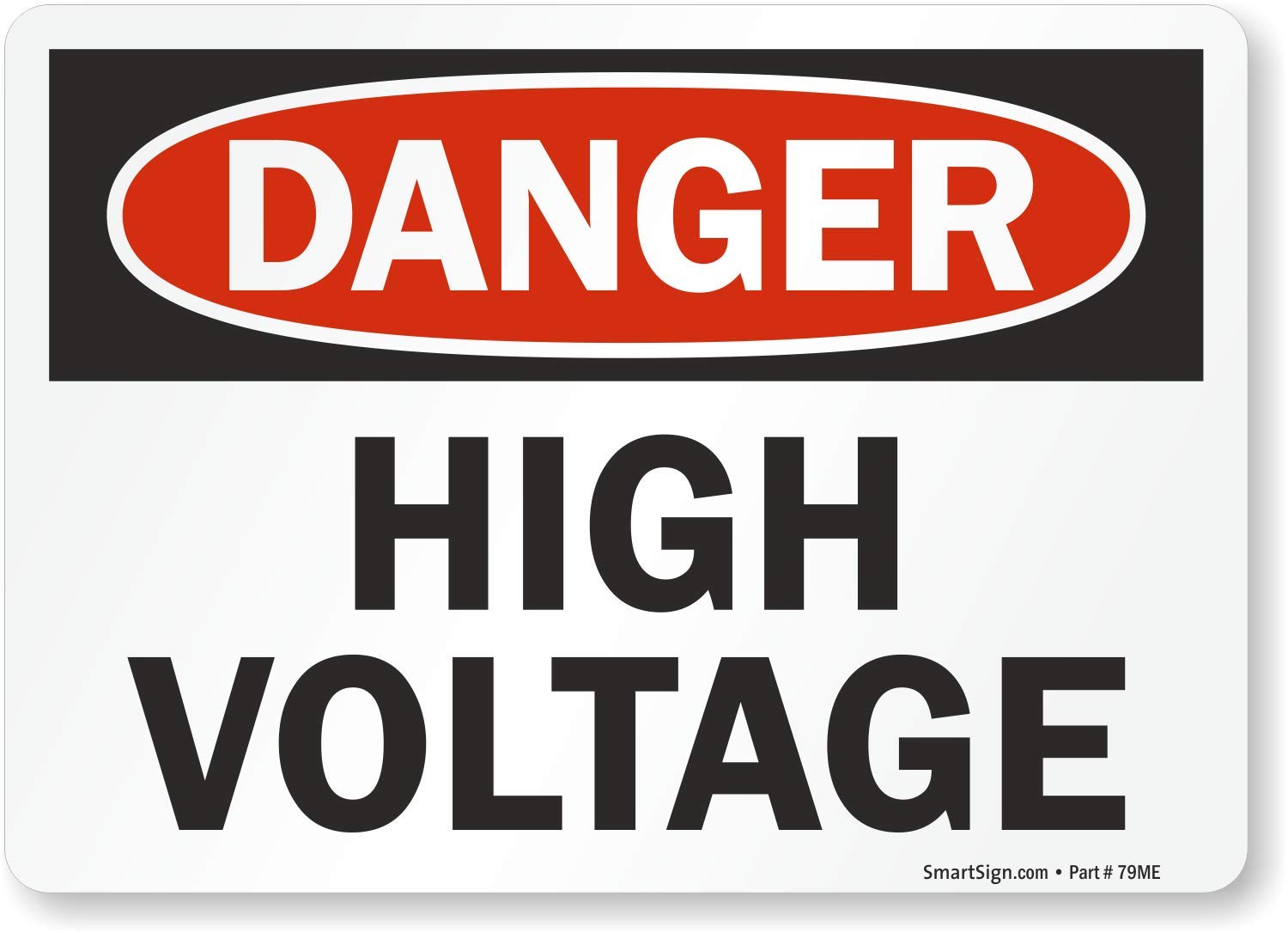 SmartSign - U1-1013-ND_7x5 Adhesive Vinyl OSHA Safety Sign, Legend "Danger: High Voltage", 5" high x 7" wide, Black/Red on White