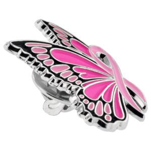 PinMart Breast Cancer Awareness Butterfly Pink Ribbon Enamel Lapel Pin - 1 Piece