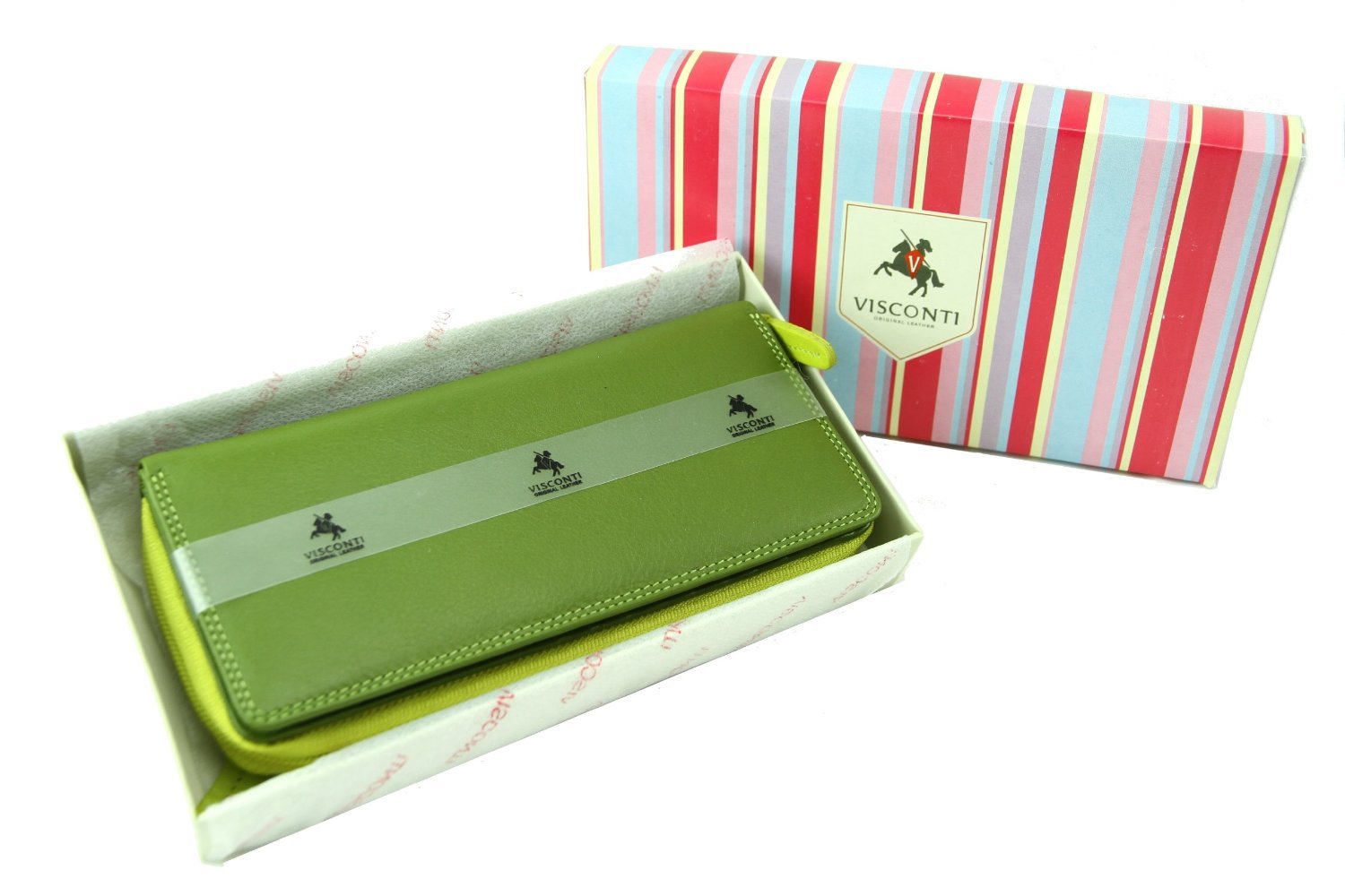 Visconti RB 55 Multi Colored Ladies Soft Leather Checkbook Wallet And Purse (Green/Yellow)