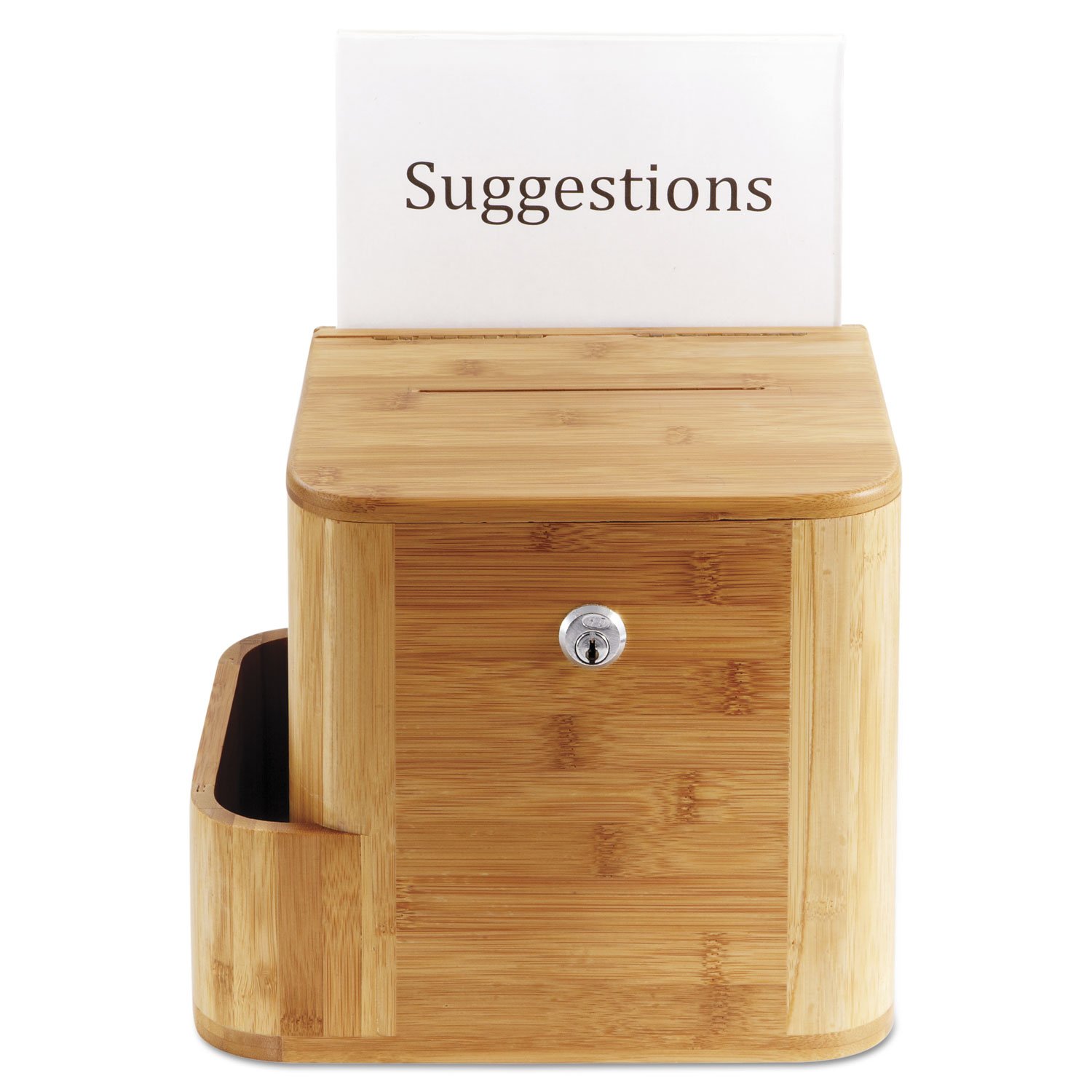 Safco Products 4237NA Wood Suggestion, Charity, Voting Box, Lock and Card Storage Pocket, Freestanding or Wall Mounted, Includes Suggestion Cards