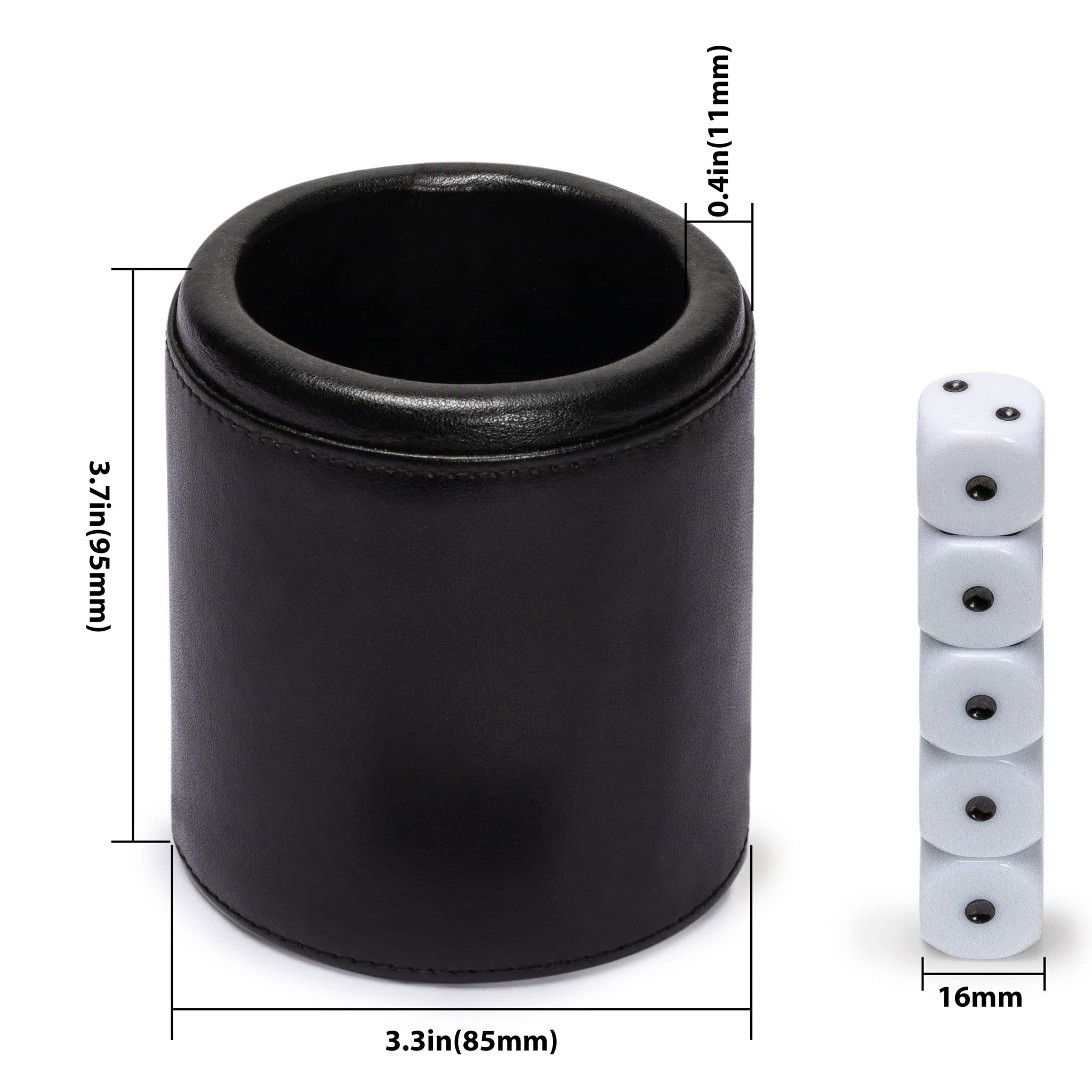 Yellow Mountain Imports Premium Padded Leatherette Dice Cup with 5 (14mm) 6-Sided Dice Set