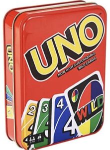 mattel games uno deluxe card game for with 112 card deck, scoring pad and pencil, kid teen & adult game night for 2 to 10 players, makes a great gift for 7 year olds and up