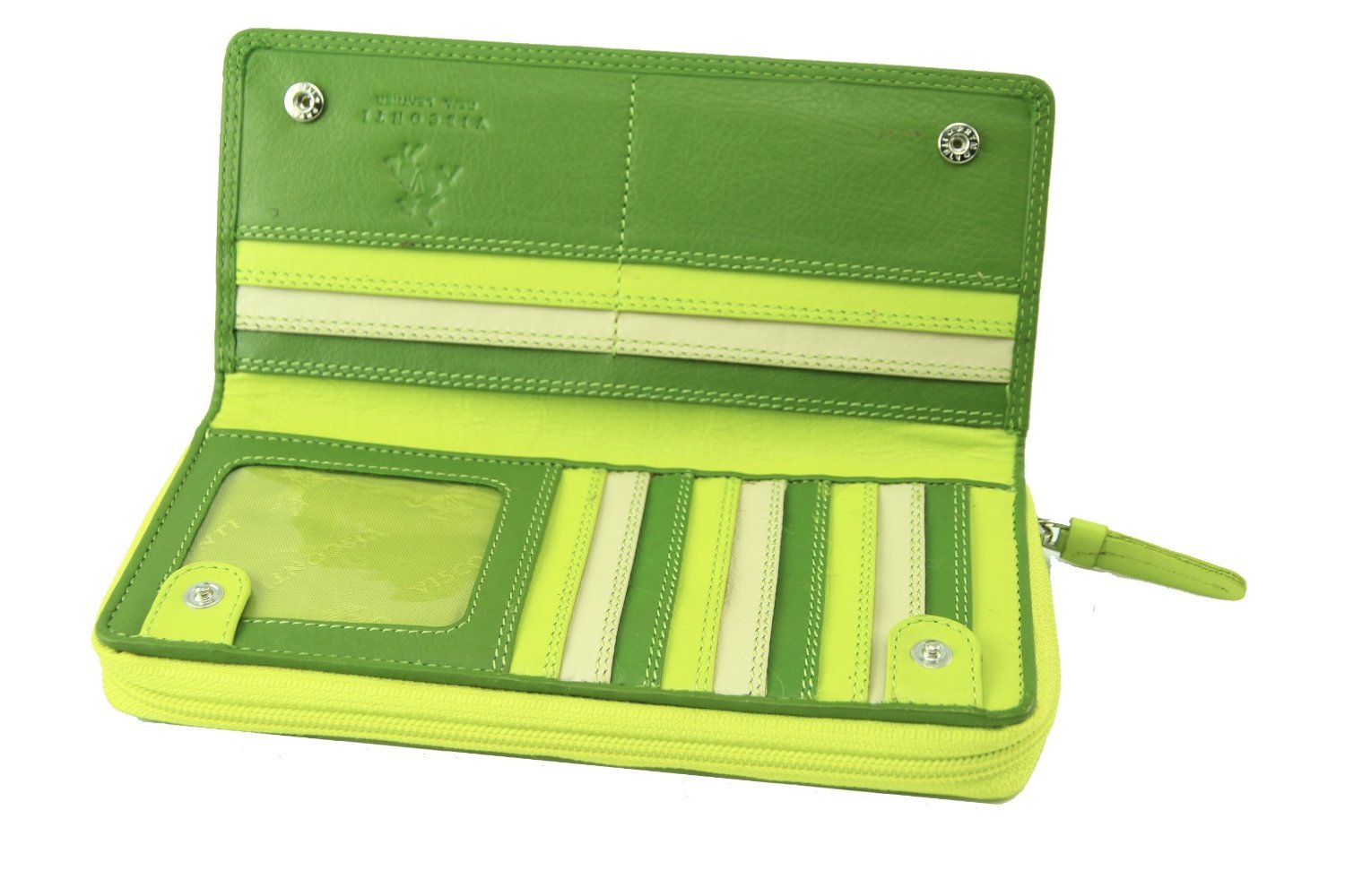 Visconti RB 55 Multi Colored Ladies Soft Leather Checkbook Wallet And Purse (Green/Yellow)