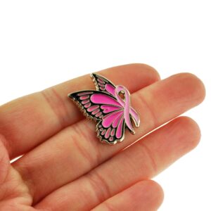 PinMart Breast Cancer Awareness Butterfly Pink Ribbon Enamel Lapel Pin - 1 Piece