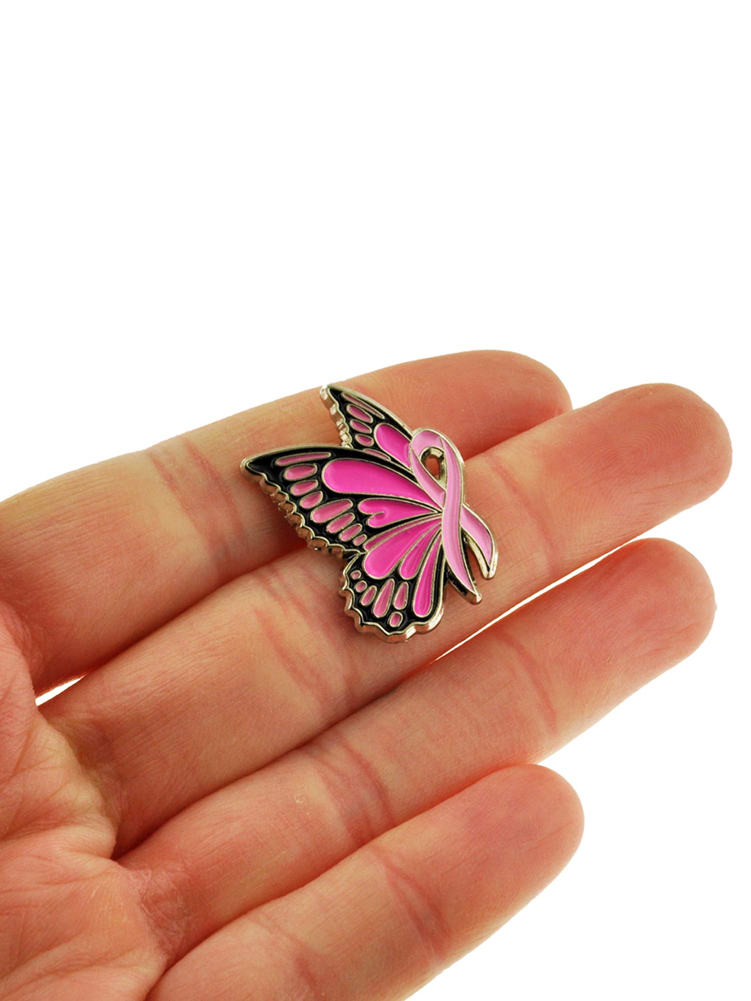 PinMart Breast Cancer Awareness Butterfly Pink Ribbon Enamel Lapel Pin - 1 Piece