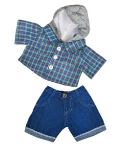 skater hoodie with denim pants teddy bear outfit (16")