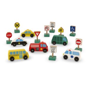 melissa & doug wooden vehicles and traffic signs with 6 cars and 9 signs