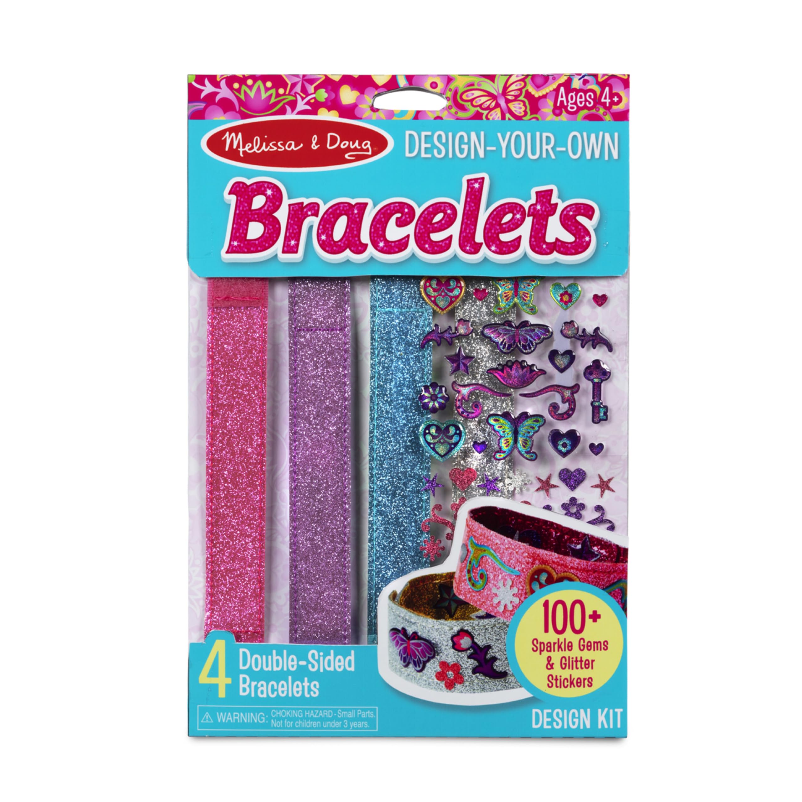 Melissa & Doug Design-Your-Own Bracelets With 100+ Sparkle Gem and Glitter Stickers - Kids Snap Bracelets, Jewelry Crafts For Kids Ages 4+