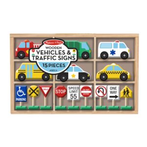 Melissa & Doug Wooden Vehicles and Traffic Signs With 6 Cars and 9 Signs