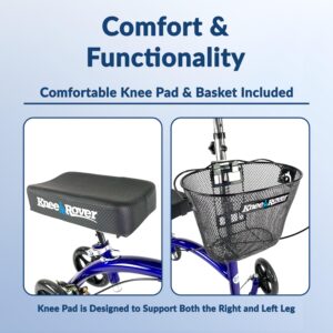 KneeRover Deluxe KneeCycle Steerable Knee Walker Knee Scooter for Adults for Foot Surgery, Broken Ankle, Foot Injuries - Foldable Knee Rover Scooter for Broken Foot Injured Leg Crutch Alternative Blue