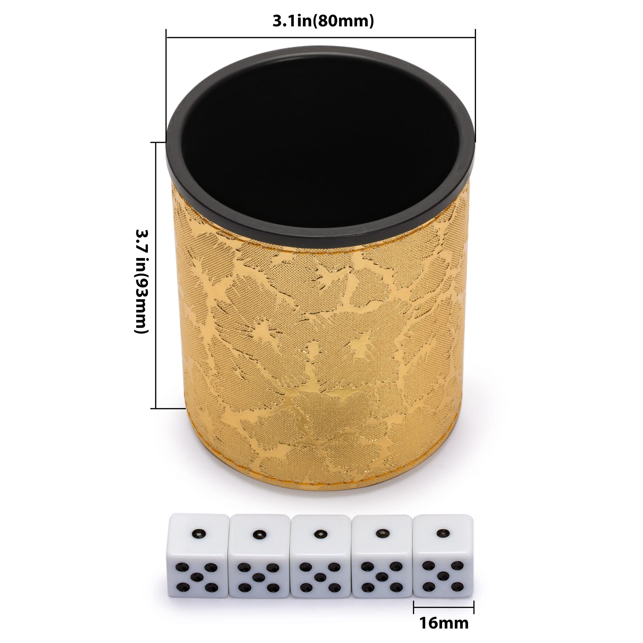 Yellow Mountain Imports Liar's Dice Golden Cup Shaker Bluffing Game - 4 Cups with 20 (16mm) Dice