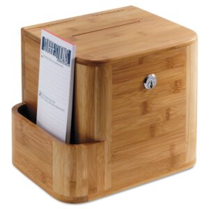 safco products 4237na wood suggestion, charity, voting box, lock and card storage pocket, freestanding or wall mounted, includes suggestion cards