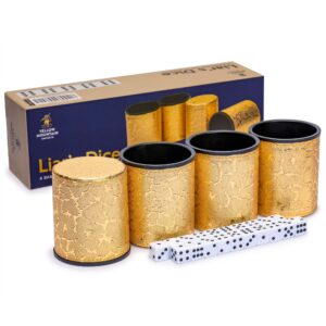 Yellow Mountain Imports Liar's Dice Golden Cup Shaker Bluffing Game - 4 Cups with 20 (16mm) Dice