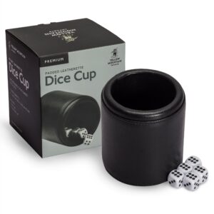 yellow mountain imports premium padded leatherette dice cup with 5 (14mm) 6-sided dice set