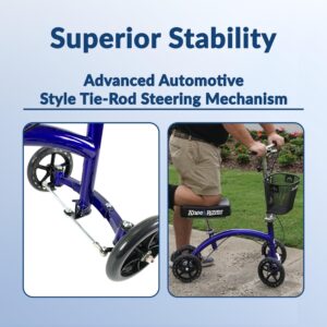 KneeRover Deluxe KneeCycle Steerable Knee Walker Knee Scooter for Adults for Foot Surgery, Broken Ankle, Foot Injuries - Foldable Knee Rover Scooter for Broken Foot Injured Leg Crutch Alternative Blue