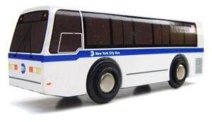 muni pals munipals new york city bus wooden roadway nova bus rts-06–child safe and tested wood toy bus