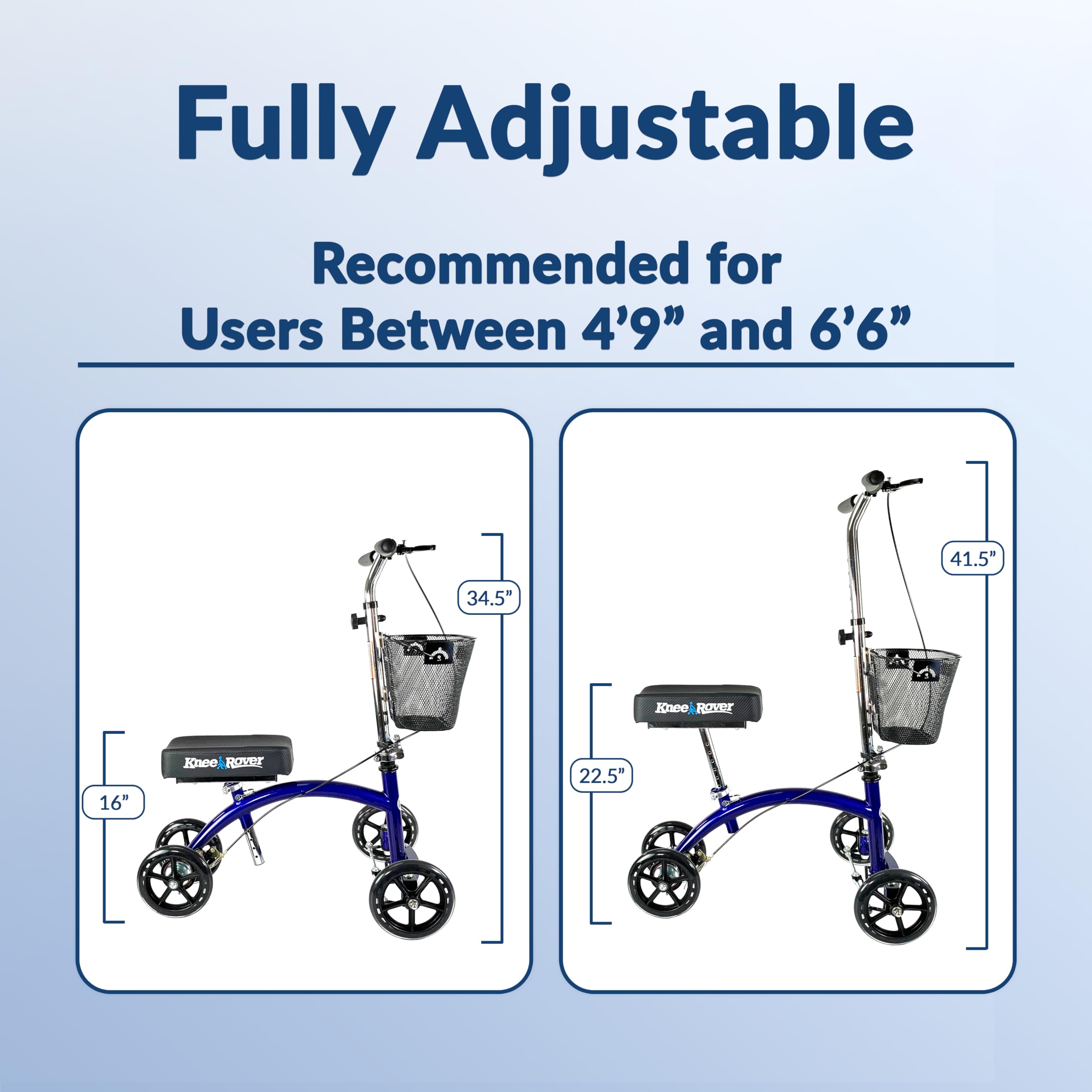 KneeRover Deluxe KneeCycle Steerable Knee Walker Knee Scooter for Adults for Foot Surgery, Broken Ankle, Foot Injuries - Foldable Knee Rover Scooter for Broken Foot Injured Leg Crutch Alternative Blue