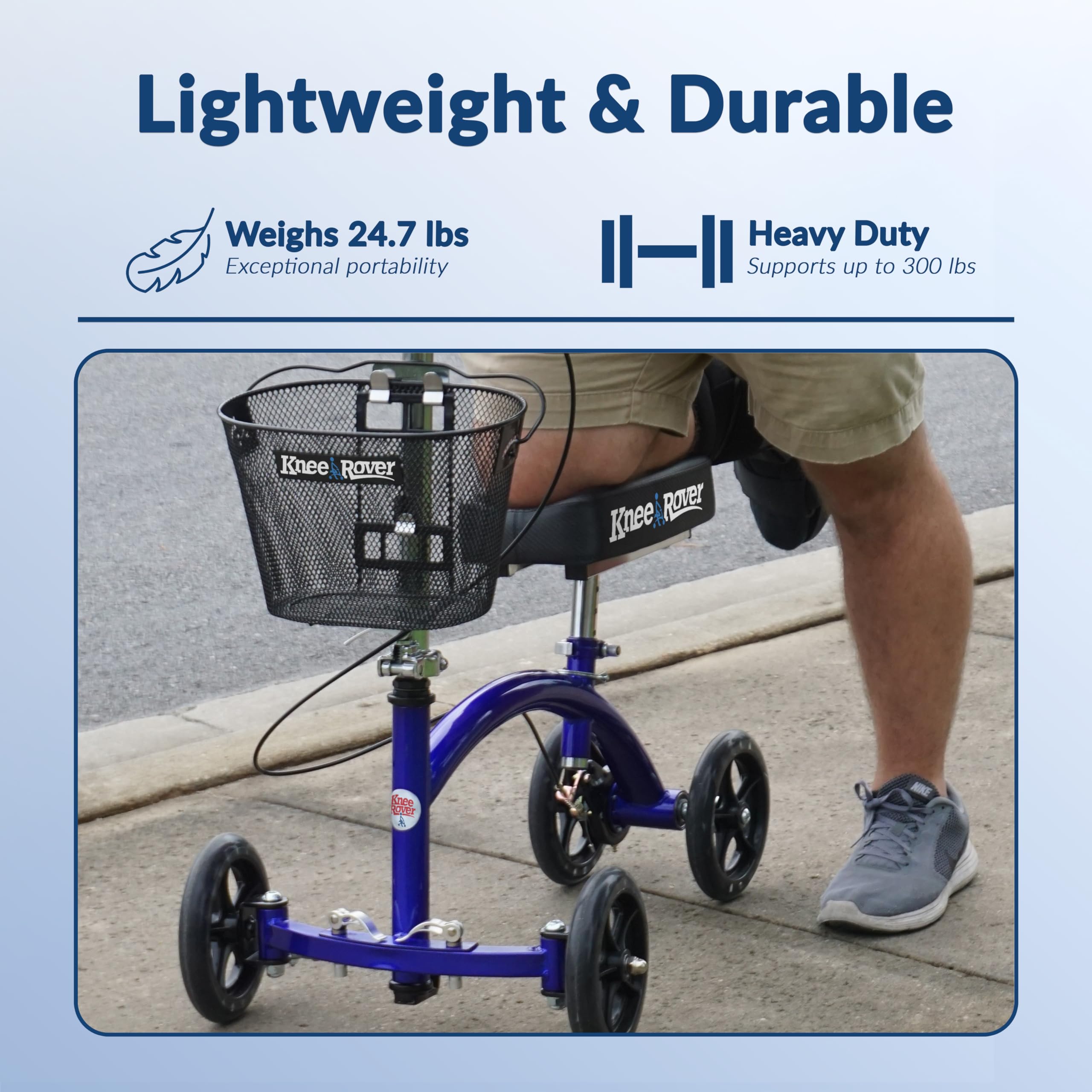 KneeRover Deluxe KneeCycle Steerable Knee Walker Knee Scooter for Adults for Foot Surgery, Broken Ankle, Foot Injuries - Foldable Knee Rover Scooter for Broken Foot Injured Leg Crutch Alternative Blue