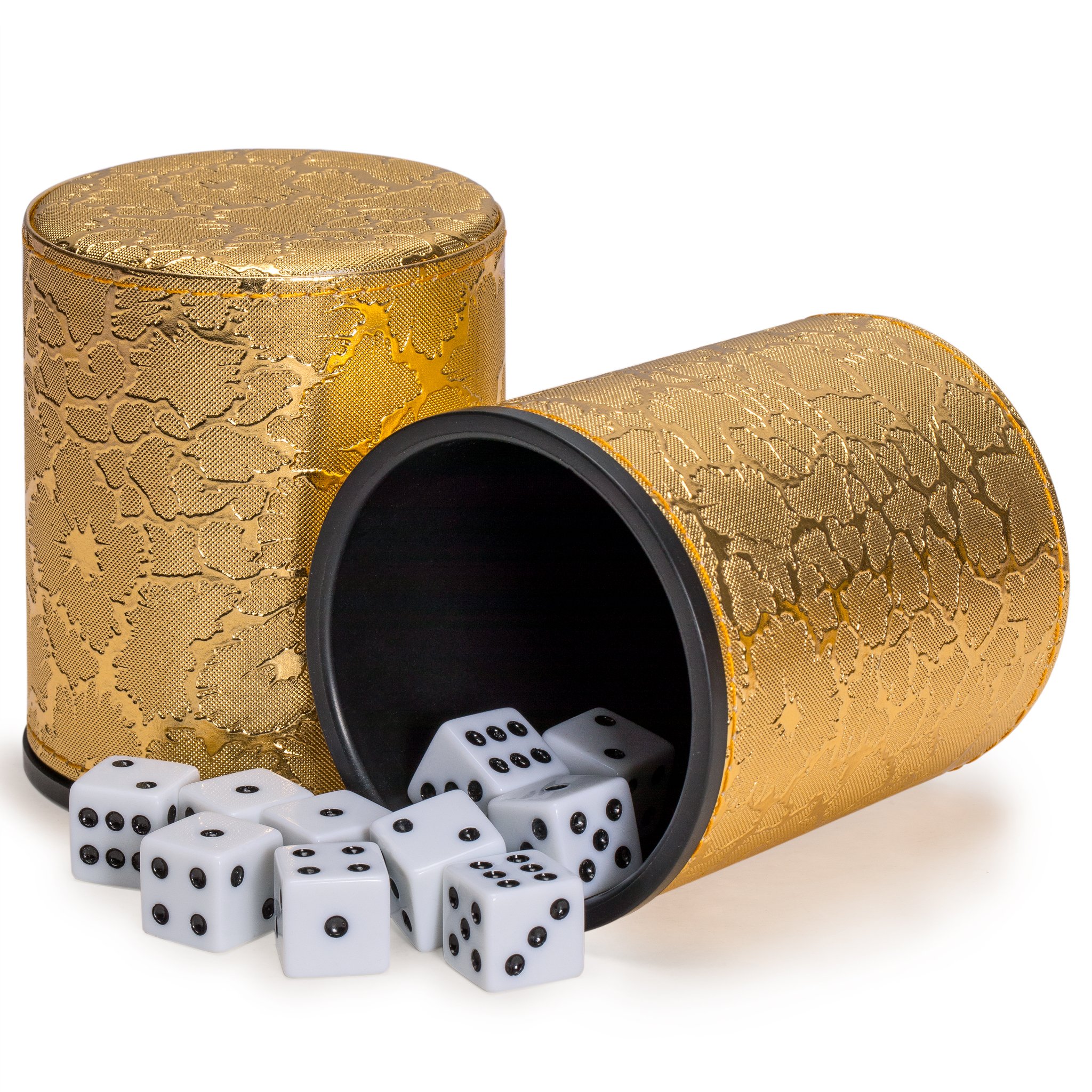 Yellow Mountain Imports Liar's Dice Golden Cup Shaker Bluffing Game - 4 Cups with 20 (16mm) Dice