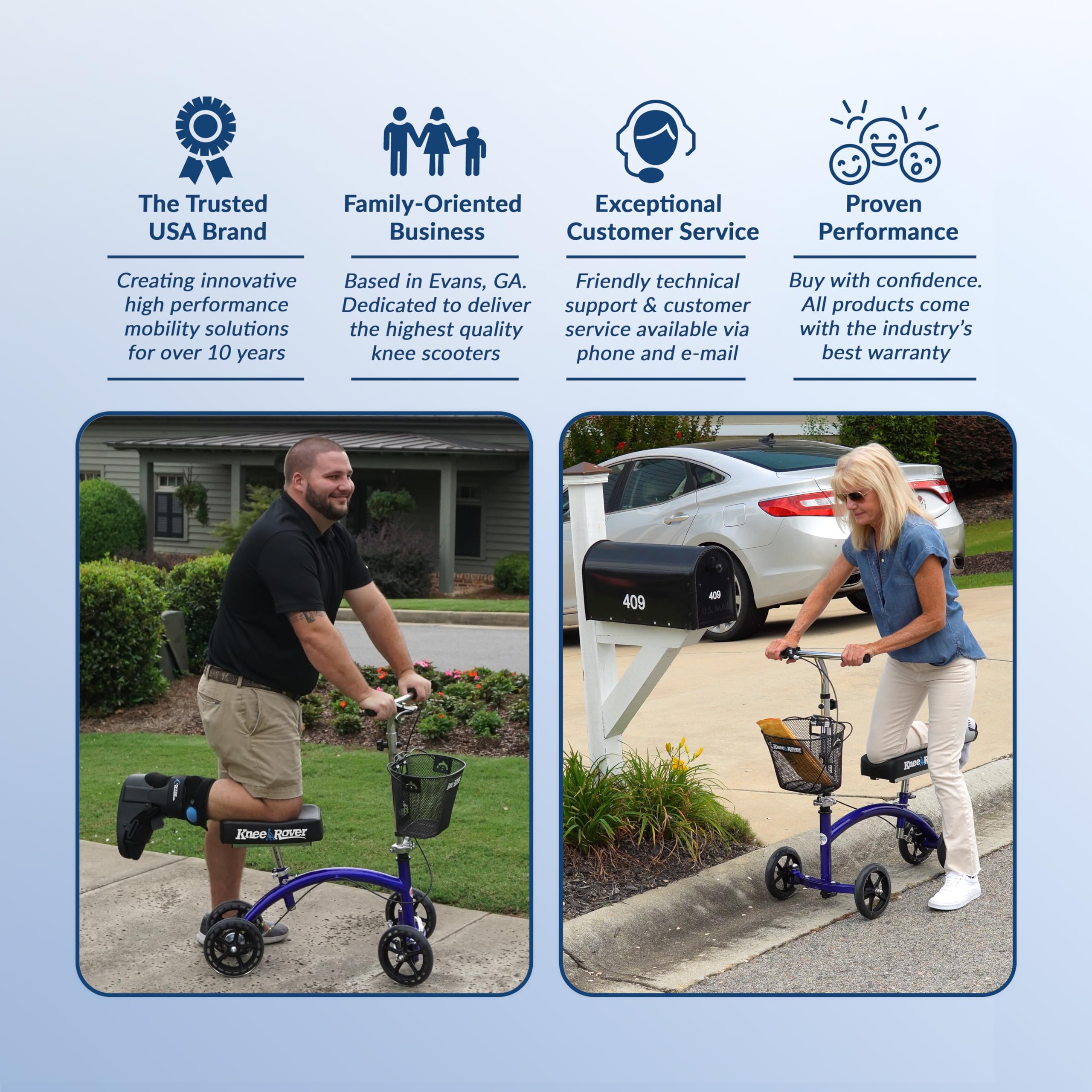 KneeRover Deluxe KneeCycle Steerable Knee Walker Knee Scooter for Adults for Foot Surgery, Broken Ankle, Foot Injuries - Foldable Knee Rover Scooter for Broken Foot Injured Leg Crutch Alternative Blue