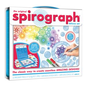 spirograph deluxe set –arts and crafts, kids toys, art supplies, craft supplies, drawing kit, spiral art, classic gear design kit, build-in case, pens, design sheet included, ages 8+