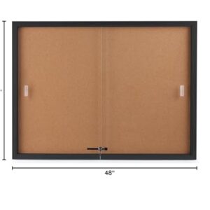 Displays2go Enclosed Cork Board, Sliding Glass Door, 4 x 3 Foot, Locking Bulletin Board for Wall (CBSD43BK)