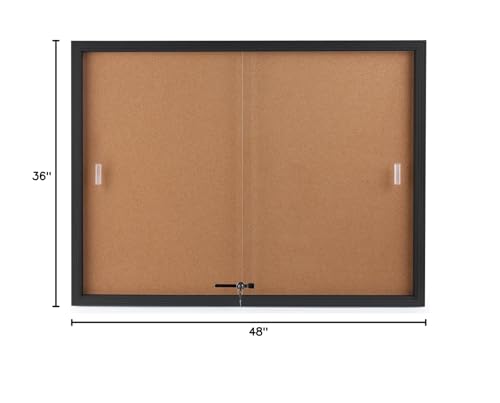 Displays2go Enclosed Cork Board, Sliding Glass Door, 4 x 3 Foot, Locking Bulletin Board for Wall (CBSD43BK)