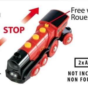 BRIO World 33592 Mighty Red Action Locomotive - Battery Operated Toy Train with Light, Sound Effects | Ideal for Kids Age 3 Compatible with All Tracks and Vehicles