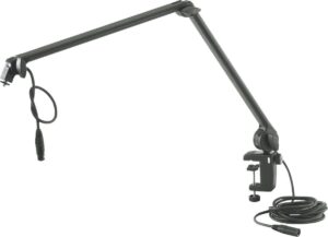 k&m könig & meyer 23860.311.55 microphone desk boom arm stand | thread connector | wide table clamp range for smooth surfaces/tubes | extra long mic cable w/3 pin xlr plug incl. | german made black