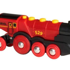 BRIO World 33592 Mighty Red Action Locomotive - Battery Operated Toy Train with Light, Sound Effects | Ideal for Kids Age 3 Compatible with All Tracks and Vehicles