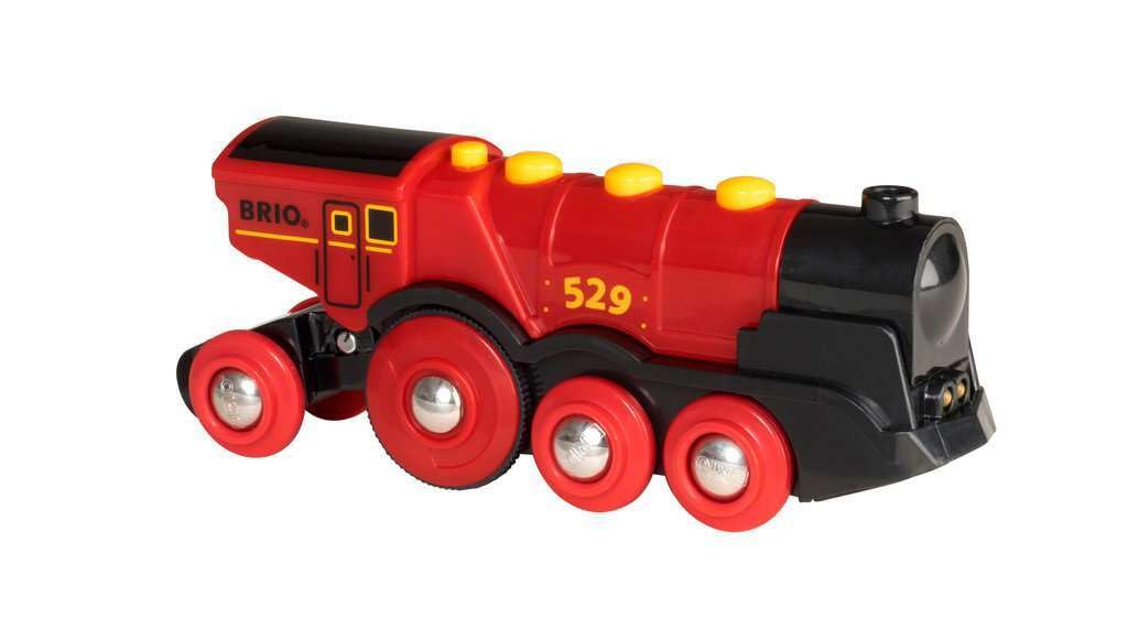 BRIO World 33592 Mighty Red Action Locomotive - Battery Operated Toy Train with Light, Sound Effects | Ideal for Kids Age 3 Compatible with All Tracks and Vehicles