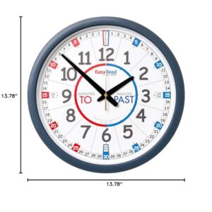 ertt Teaching Wall Clock - Learn The Time Wall Clock - Kids Analog Clock for Classroom, Playroom, Bedroom, Educational Room Decor - School Clock for Kids with Red Blue Face (35cm)