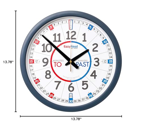 ertt Teaching Wall Clock - Learn The Time Wall Clock - Kids Analog Clock for Classroom, Playroom, Bedroom, Educational Room Decor - School Clock for Kids with Red Blue Face (35cm)