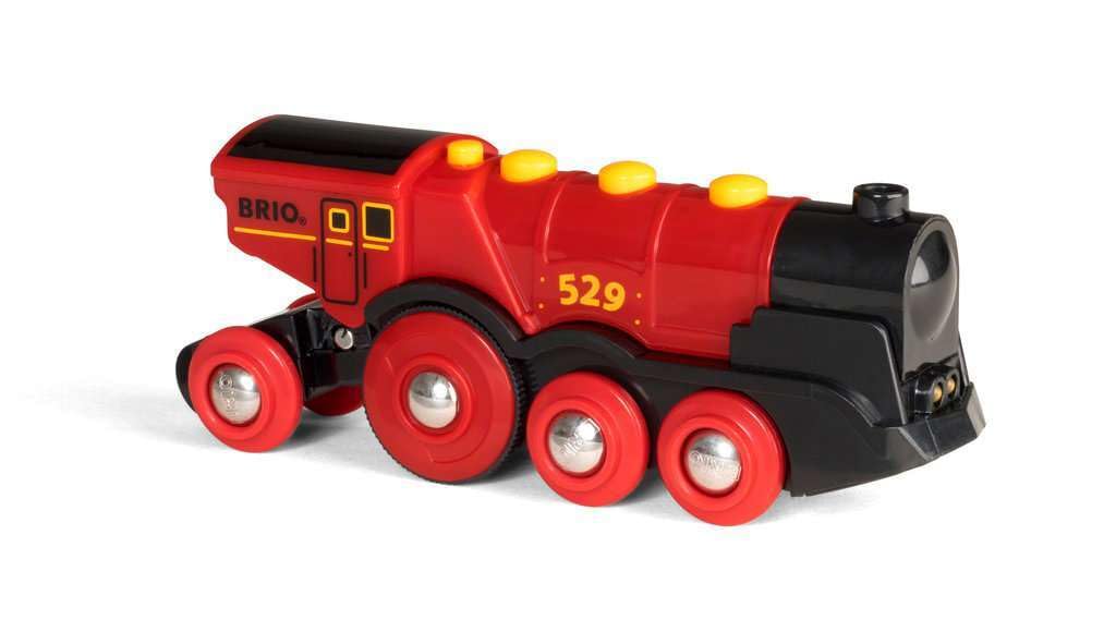 BRIO World 33592 Mighty Red Action Locomotive - Battery Operated Toy Train with Light, Sound Effects | Ideal for Kids Age 3 Compatible with All Tracks and Vehicles