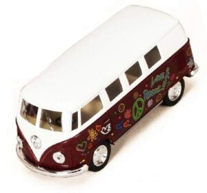 1962 volkswagen classic bus with decals 1/32 scale die cast model toy car - maroon