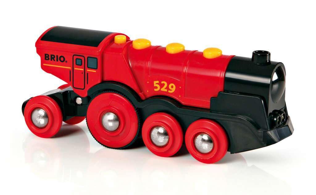 BRIO World 33592 Mighty Red Action Locomotive - Battery Operated Toy Train with Light, Sound Effects | Ideal for Kids Age 3 Compatible with All Tracks and Vehicles