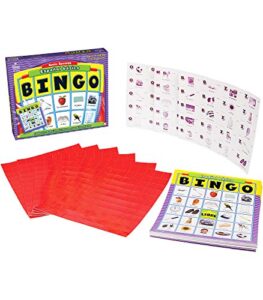 carson dellosa basic spanish bingo game—learning board game with 50 spanish words with photos, 36 game boards and bingo chips for 3-36 players, ages 4 and up