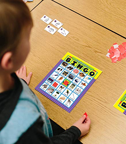 Carson Dellosa Basic Spanish Bingo Game—Learning Board Game with 50 Spanish Words with Photos, 36 Game Boards and Bingo Chips for 3-36 Players, Ages 4 and Up