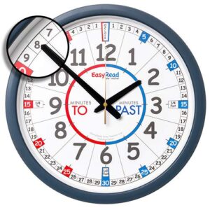 ertt Teaching Wall Clock - Learn The Time Wall Clock - Kids Analog Clock for Classroom, Playroom, Bedroom, Educational Room Decor - School Clock for Kids with Red Blue Face (35cm)