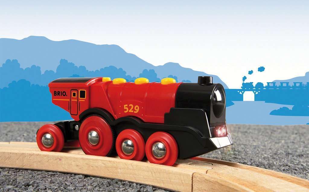 BRIO World 33592 Mighty Red Action Locomotive - Battery Operated Toy Train with Light, Sound Effects | Ideal for Kids Age 3 Compatible with All Tracks and Vehicles