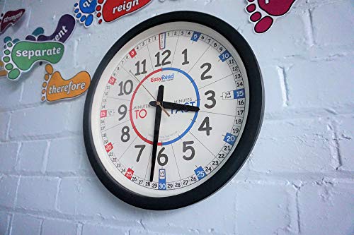 ertt Teaching Wall Clock - Learn The Time Wall Clock - Kids Analog Clock for Classroom, Playroom, Bedroom, Educational Room Decor - School Clock for Kids with Red Blue Face (35cm)