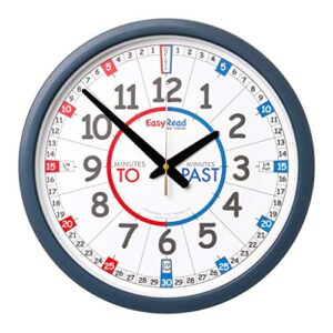 ertt teaching wall clock - learn the time wall clock - kids analog clock for classroom, playroom, bedroom, educational room decor - school clock for kids with red blue face (35cm)