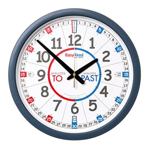 ertt Teaching Wall Clock - Learn The Time Wall Clock - Kids Analog Clock for Classroom, Playroom, Bedroom, Educational Room Decor - School Clock for Kids with Red Blue Face (35cm)