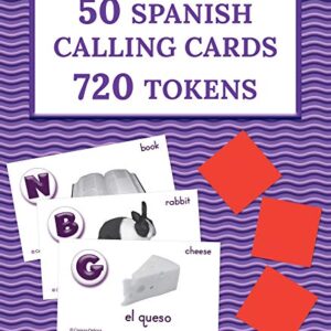 Carson Dellosa Basic Spanish Bingo Game—Learning Board Game with 50 Spanish Words with Photos, 36 Game Boards and Bingo Chips for 3-36 Players, Ages 4 and Up