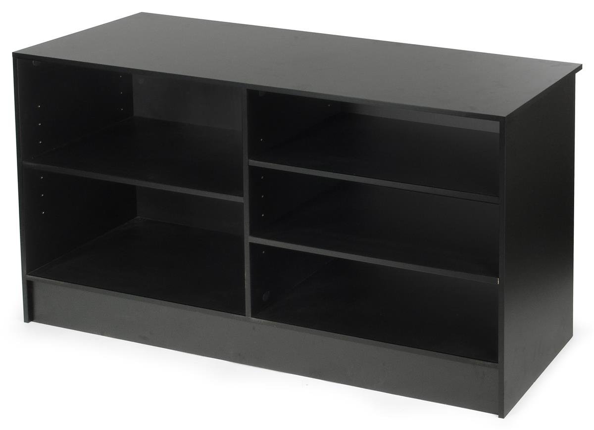 Displays2go 70"w Register Counter with 3 Adjustable Shelves, Melamine Laminate Construction – Black (MRCWR72BK)