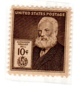 postage stamps united states. one single 10 cent dark brown, famous americans issue, inventors, alexander graham bell, stamp dated 1940, scott #893.