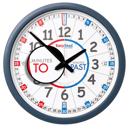 ertt Teaching Wall Clock - Learn The Time Wall Clock - Kids Analog Clock for Classroom, Playroom, Bedroom, Educational Room Decor - School Clock for Kids with Red Blue Face (35cm)