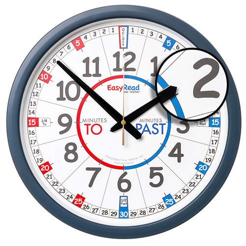 ertt Teaching Wall Clock - Learn The Time Wall Clock - Kids Analog Clock for Classroom, Playroom, Bedroom, Educational Room Decor - School Clock for Kids with Red Blue Face (35cm)