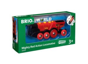 brio world 33592 mighty red action locomotive - battery operated toy train with light, sound effects | ideal for kids age 3 compatible with all tracks and vehicles